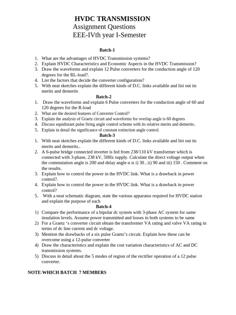 HVDC Assignment Questions | PDF