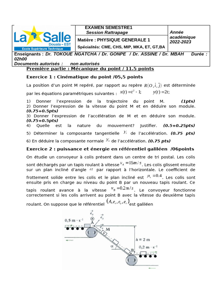 EXAMEN RATT physique 1_ 2023 | PDF