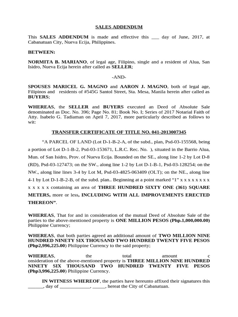 Sales Addendum | PDF