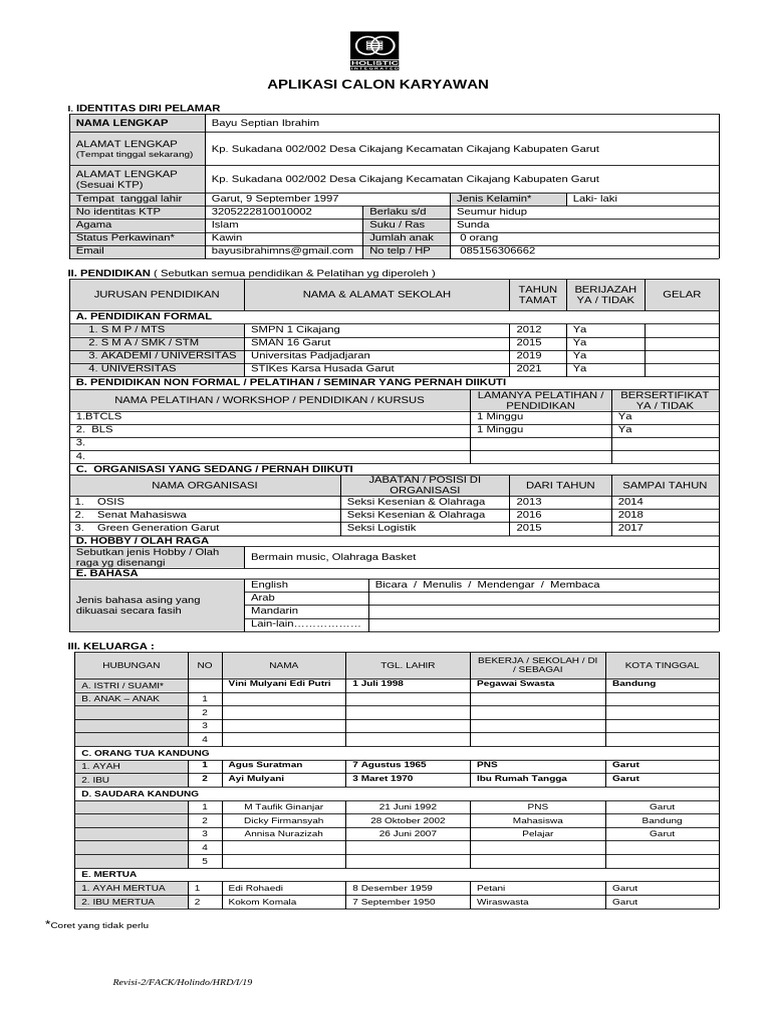 Form Aplikasi Calon Karyawan | PDF