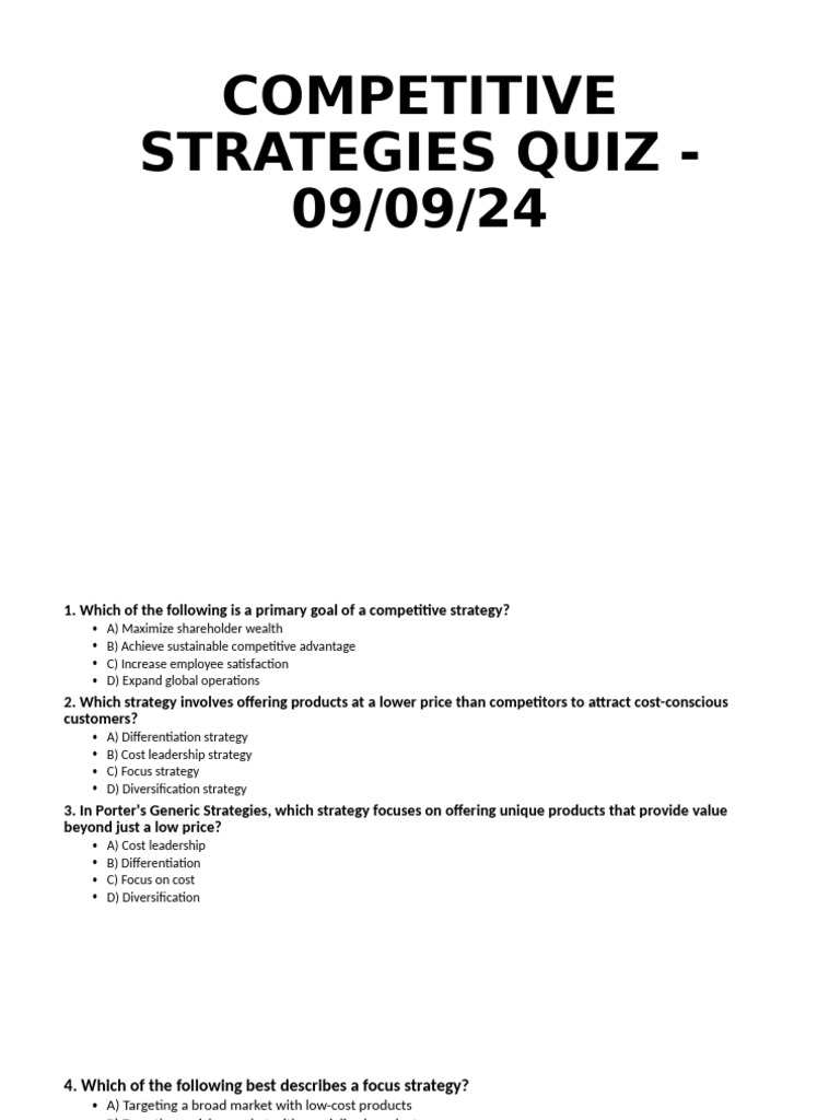 COMPETITIVE STRATEGIES QUIZ Slides | PDF