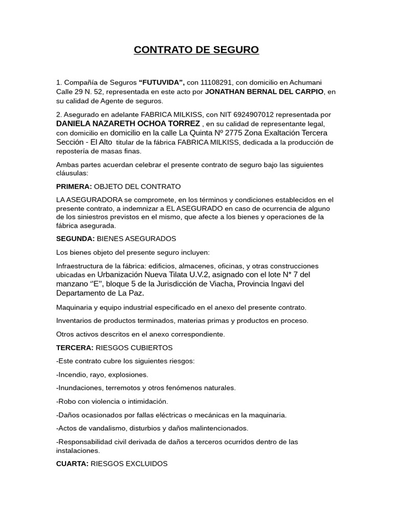 Contrato de Seguro | PDF | Póliza de seguros | Seguro