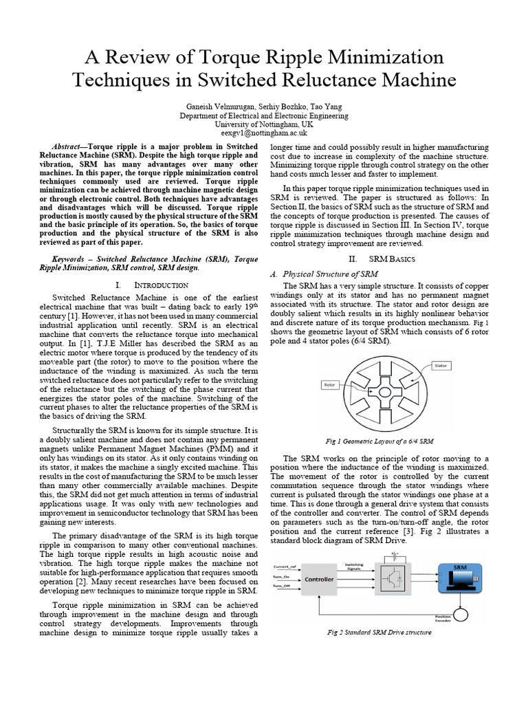 A Review Of Torque Ripple Minimization Techniques In Switched Reluctance Machine Pdf