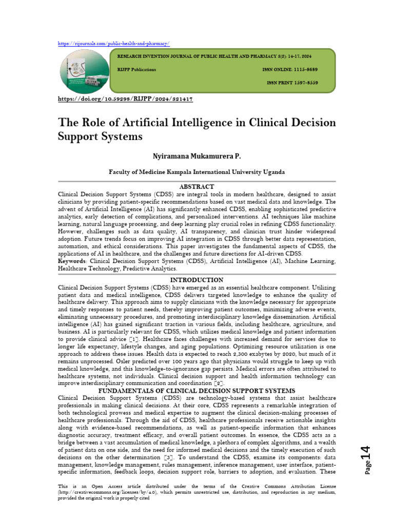 The Role of Artificial Intelligence in Clinical Decision Support ...