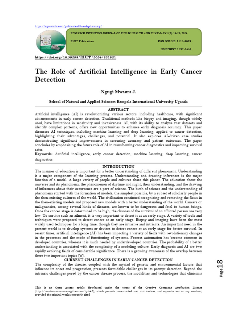 The Role of Artificial Intelligence in Early Cancer Detection (WWW ...