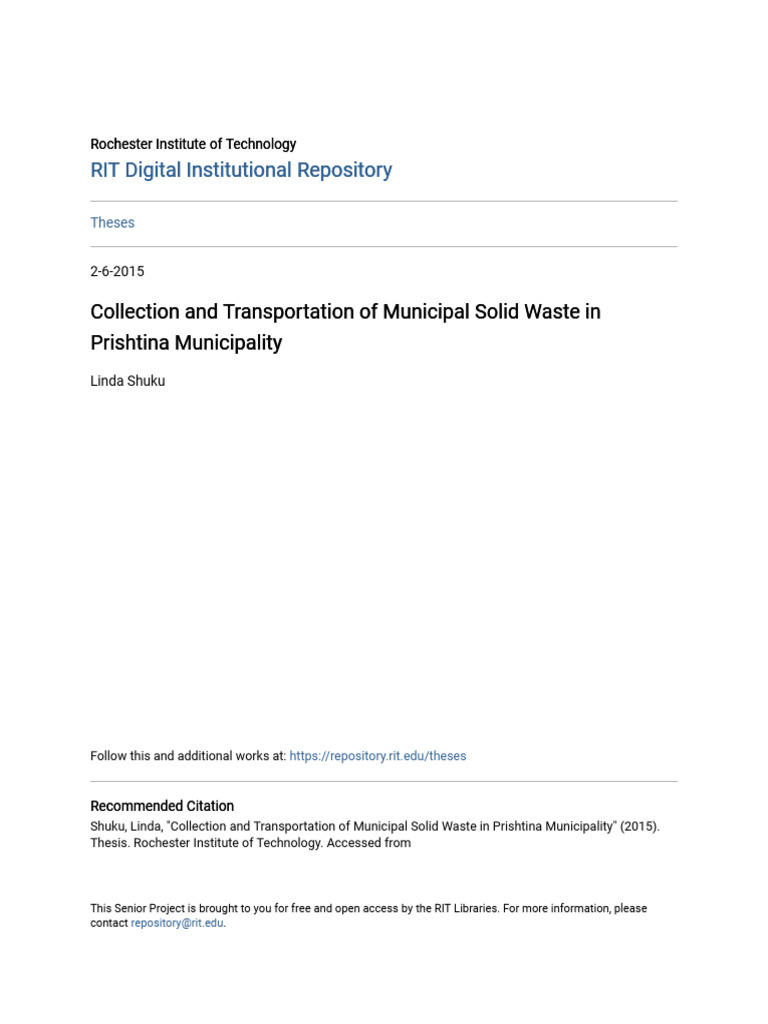 Collection and Transportation of Municipal Solid Waste in Prishti | PDF
