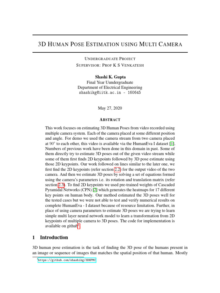 Multi-Camera 3D Human Pose Estimation | PDF | 3 D Computer Graphics ...