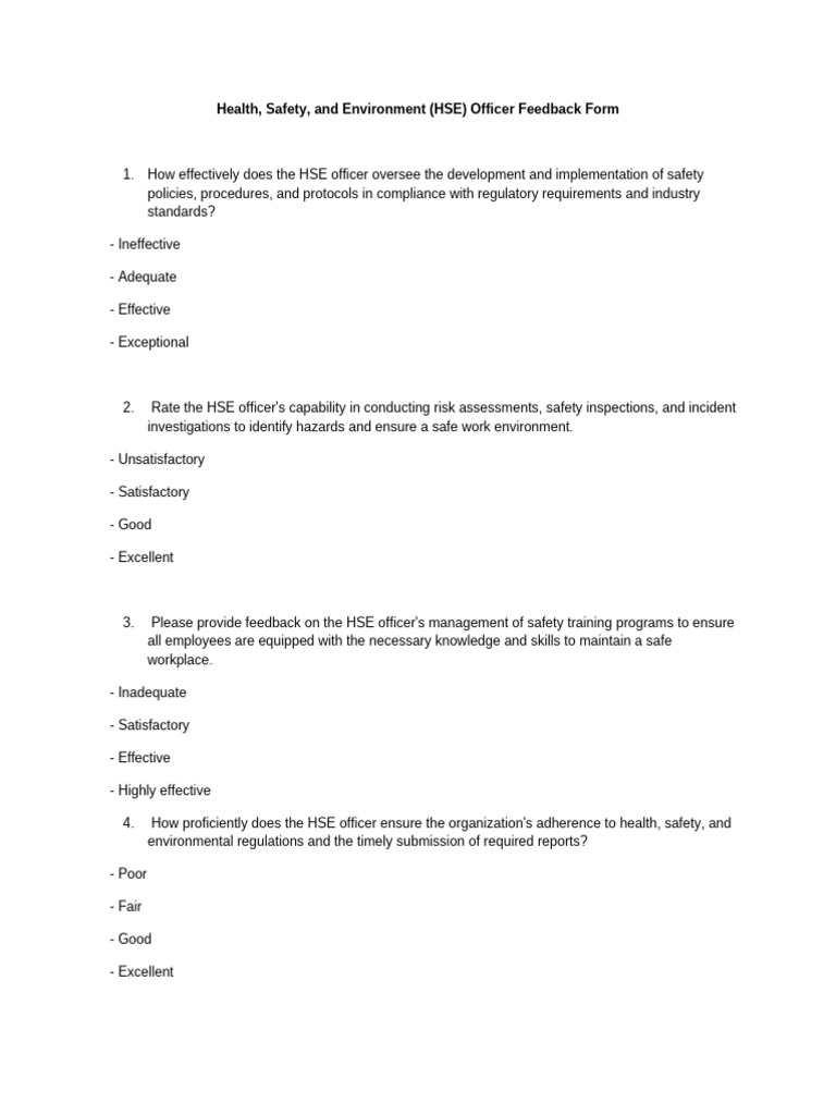HSE Officer Performance Feedback Form | PDF | Safety | Business