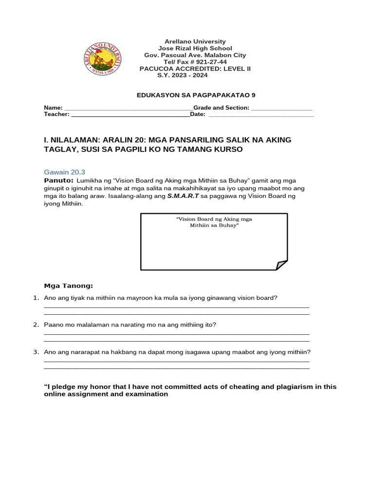 Esp 9 Aralin 20 Gawain 20.3 | PDF