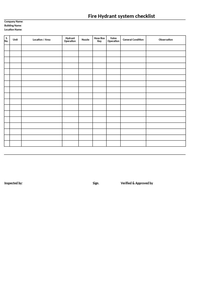 Hydrant Systems AMC Check List | PDF