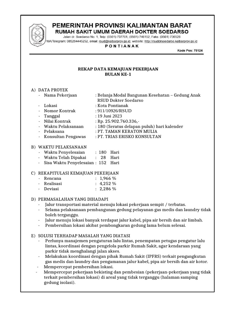 Rekapitulasi Progres Bulan 1 | PDF