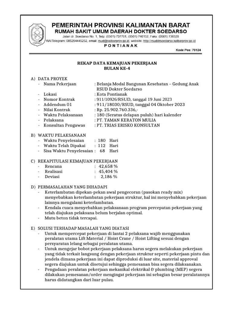 Rekapitulasi Progres Bulan 4 | PDF