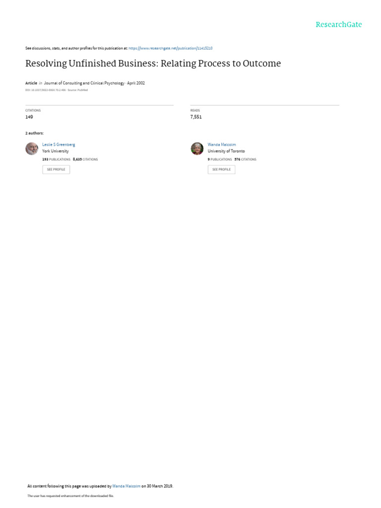 Resolving Unfinished Business Relating Process To | PDF