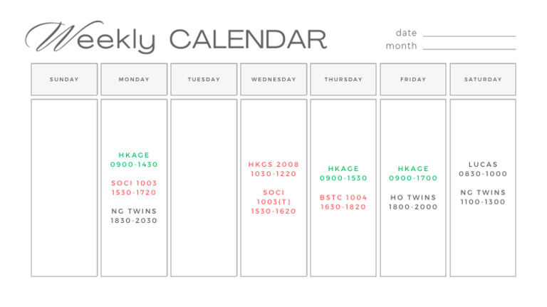 White Grey Minimalist Simple Weekly Calendar | PDF