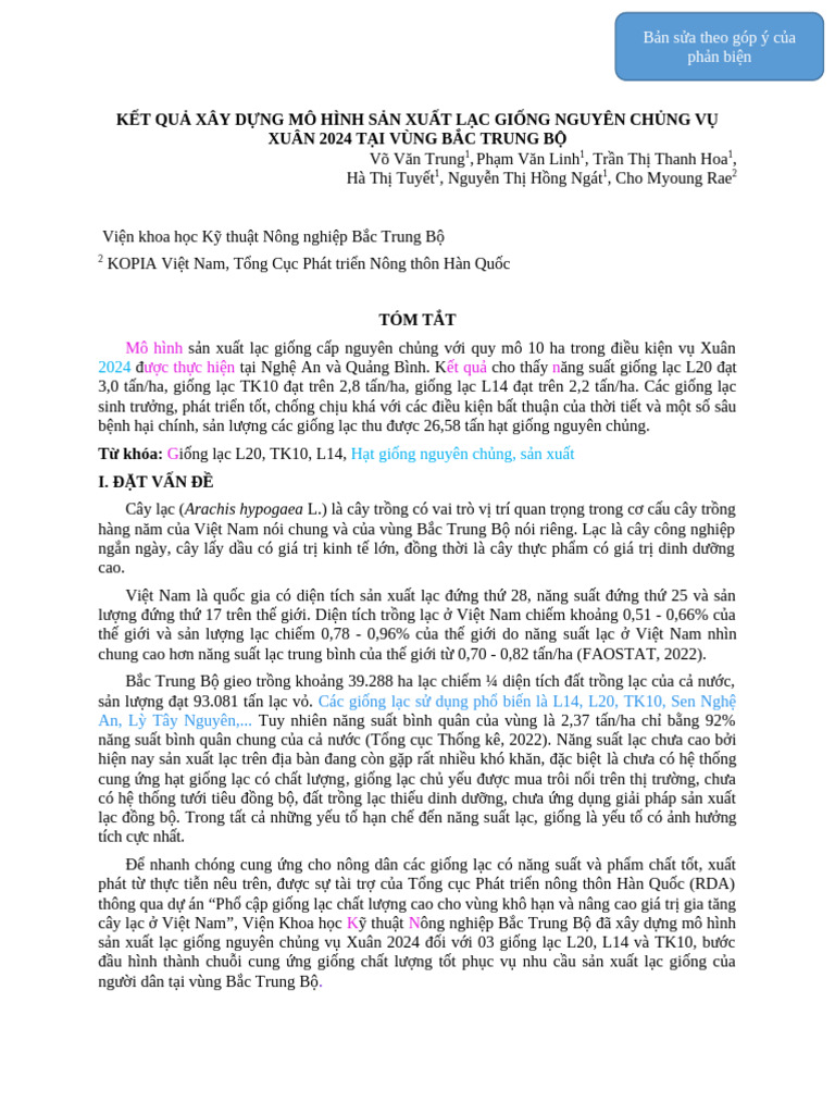 Gpbnx-Ket Qua Xay Dung Mo Hinh San Xuat Lac Giong Nguyen Chung Vu Xuan 2024 Tai Vung BTB | PDF