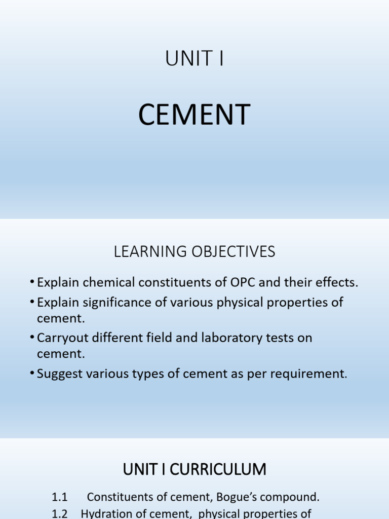 Notes Unit I Cement | PDF