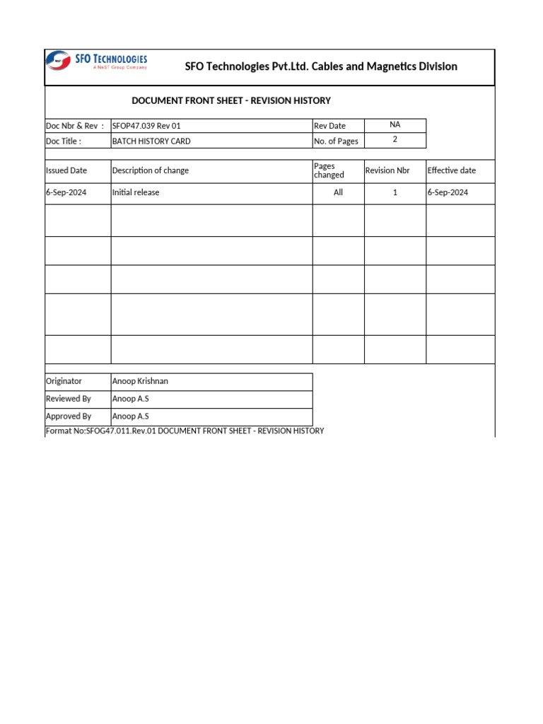 Batch History Card - T&I | PDF
