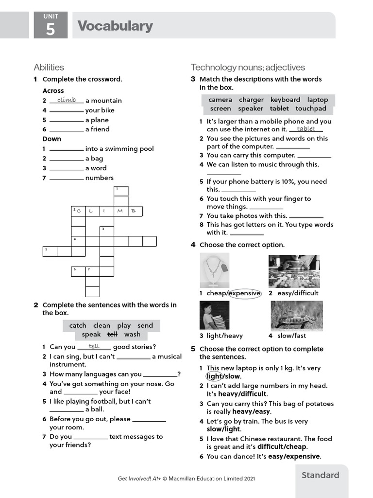 GI A1PLUS U5 Vocabulary Standard | PDF