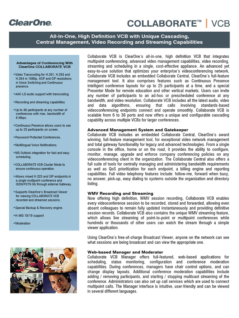 Clearone Collaborate VCB Datasheet | PDF