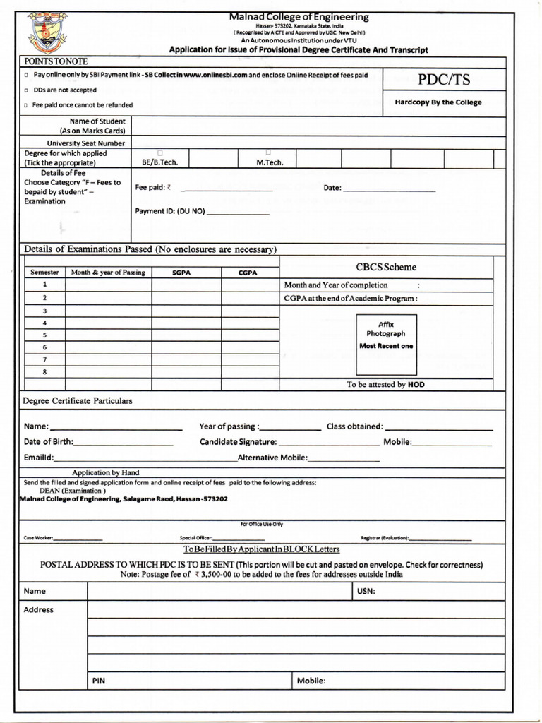 Application For PDC & Transcript | PDF