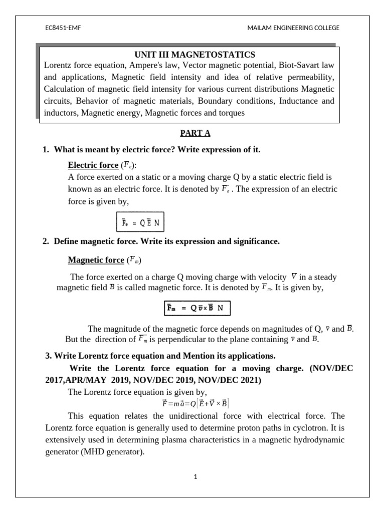 EMF UNIT 3 New 2023 Final | PDF | Magnetic Field | Science & Mathematics