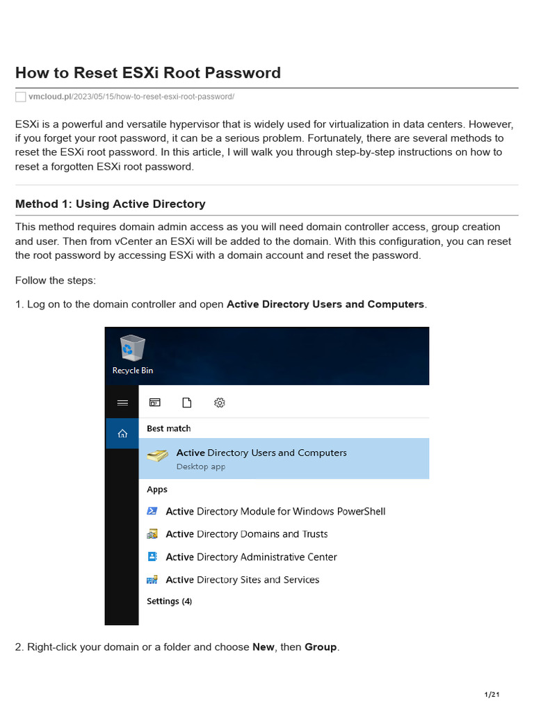 Vmcloud - Pl-How To Reset ESXi RootPassword | PDF