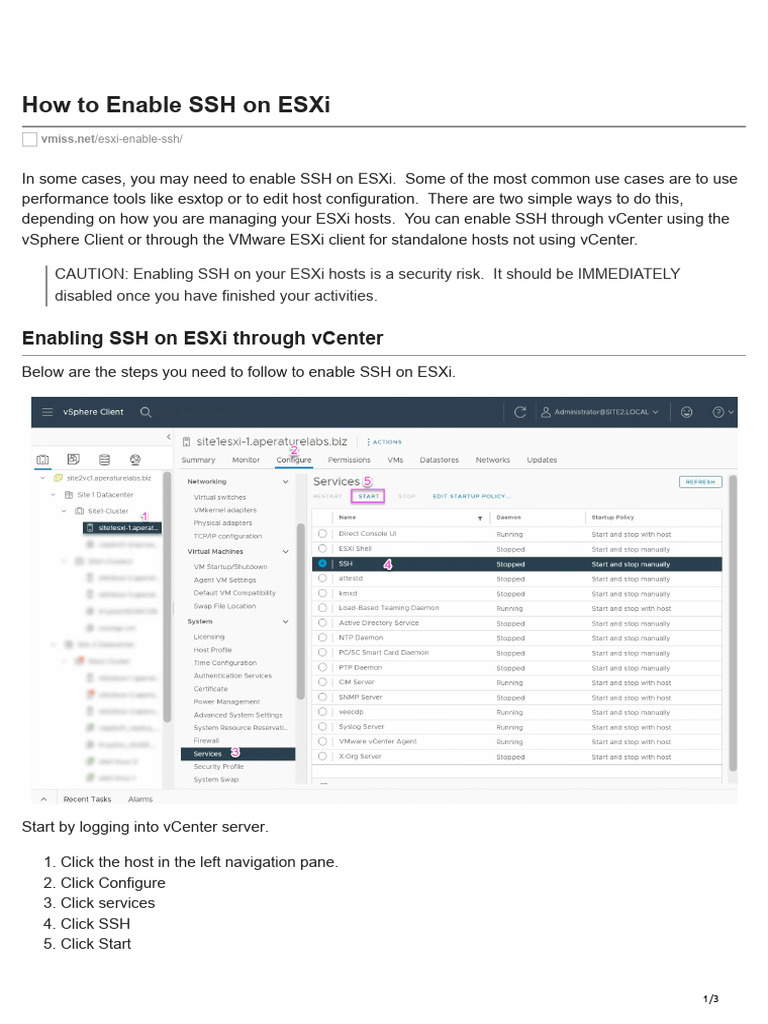 How To Enable SSH On ESXi | PDF