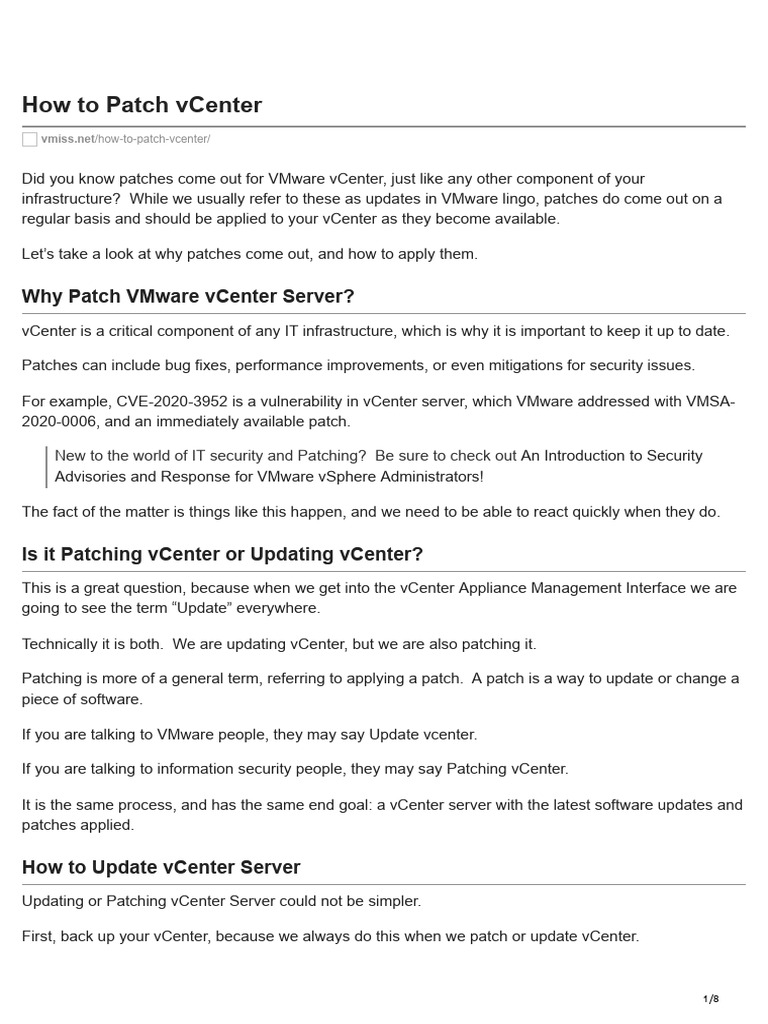 How To Patch Vcenter | PDF
