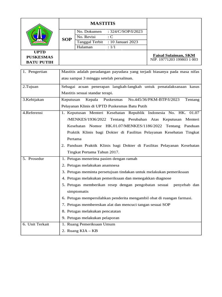Sop Mastitis 1 | PDF