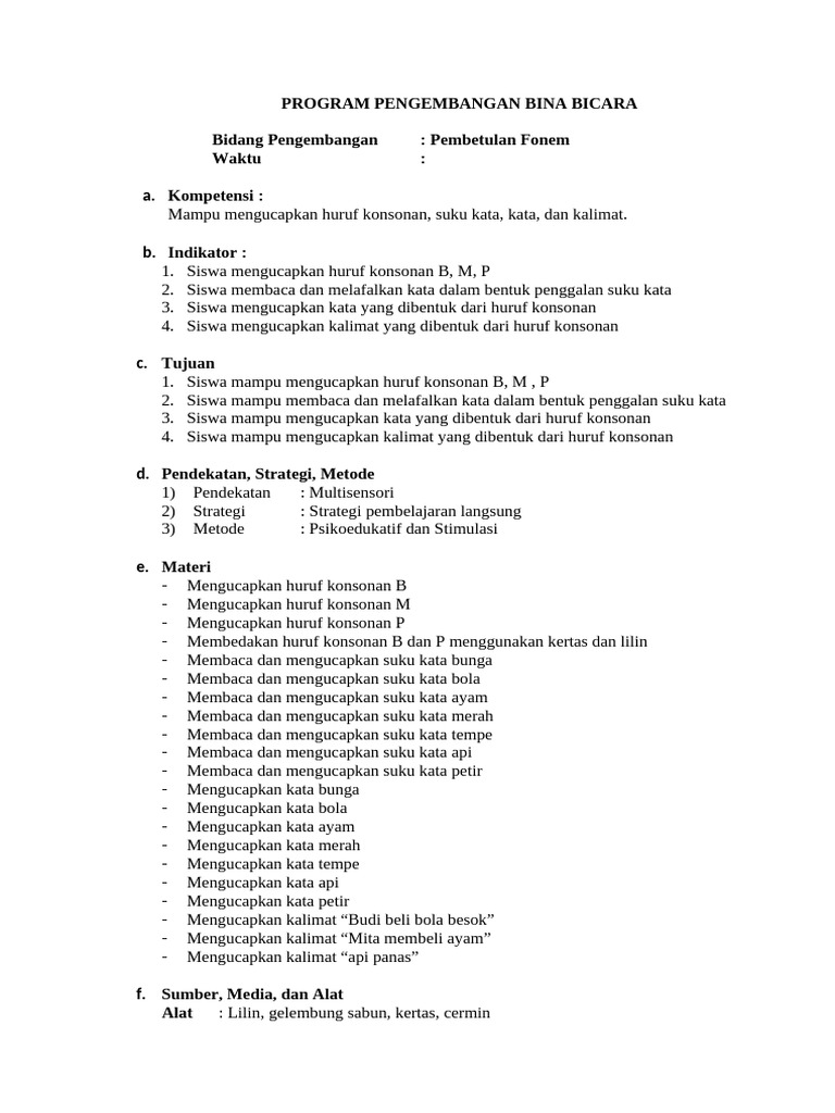 Program Pengembangan Bina Bicara | PDF