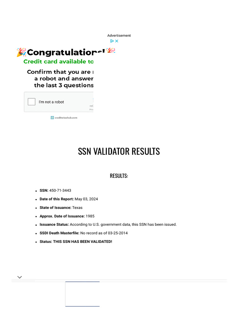 SSN Validator - Results | PDF