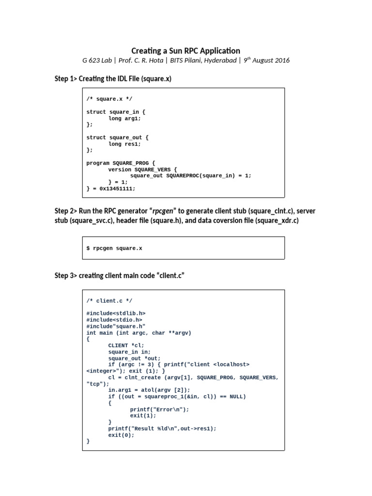 Creating A Sun RPC Application (G 623 Lab) 9 Aug | PDF | Port (Computer Networking) | Computers