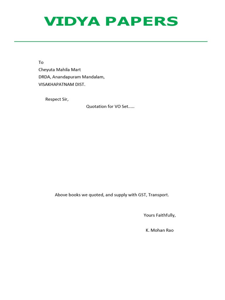 Vidya Papers - Quotation | PDF