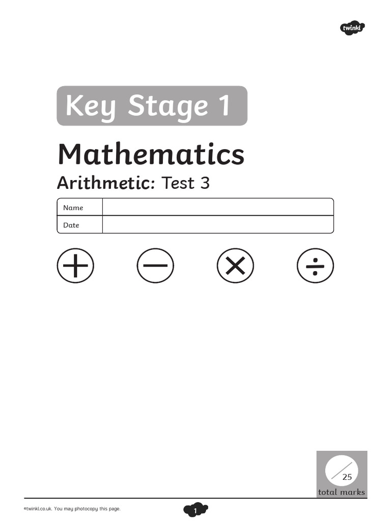 KS1 Arithmetic Full Test 3 | PDF