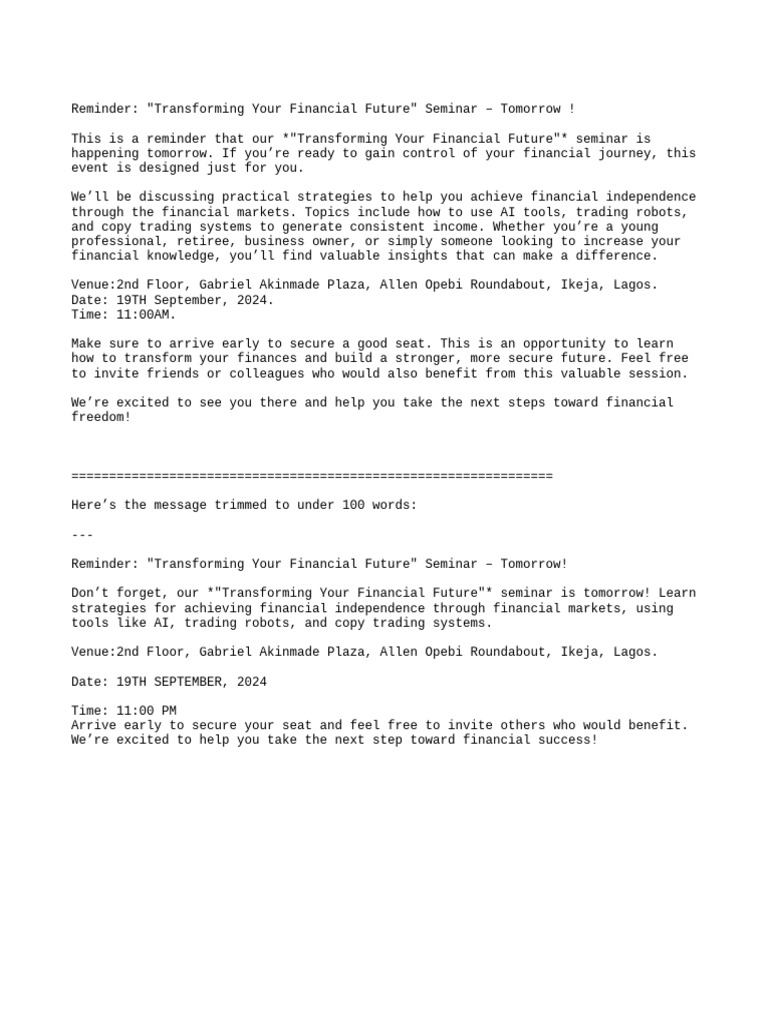 Reminder For Text Messages | PDF