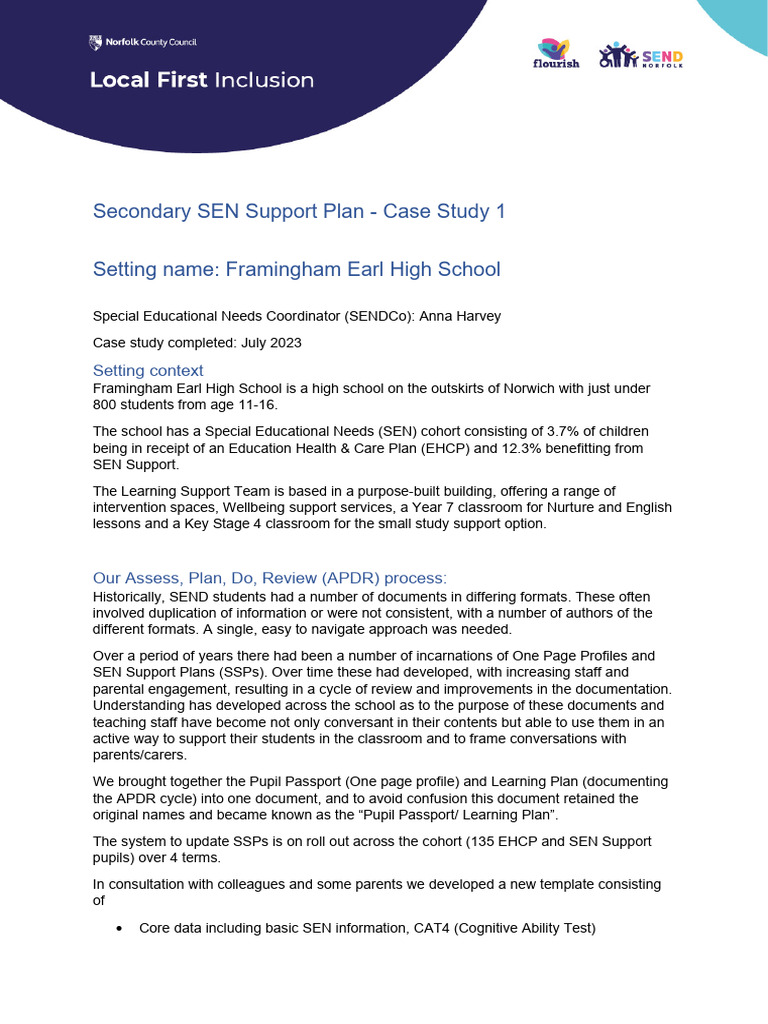 SEN Support Plan Insights | PDF | Communication | Self-Improvement