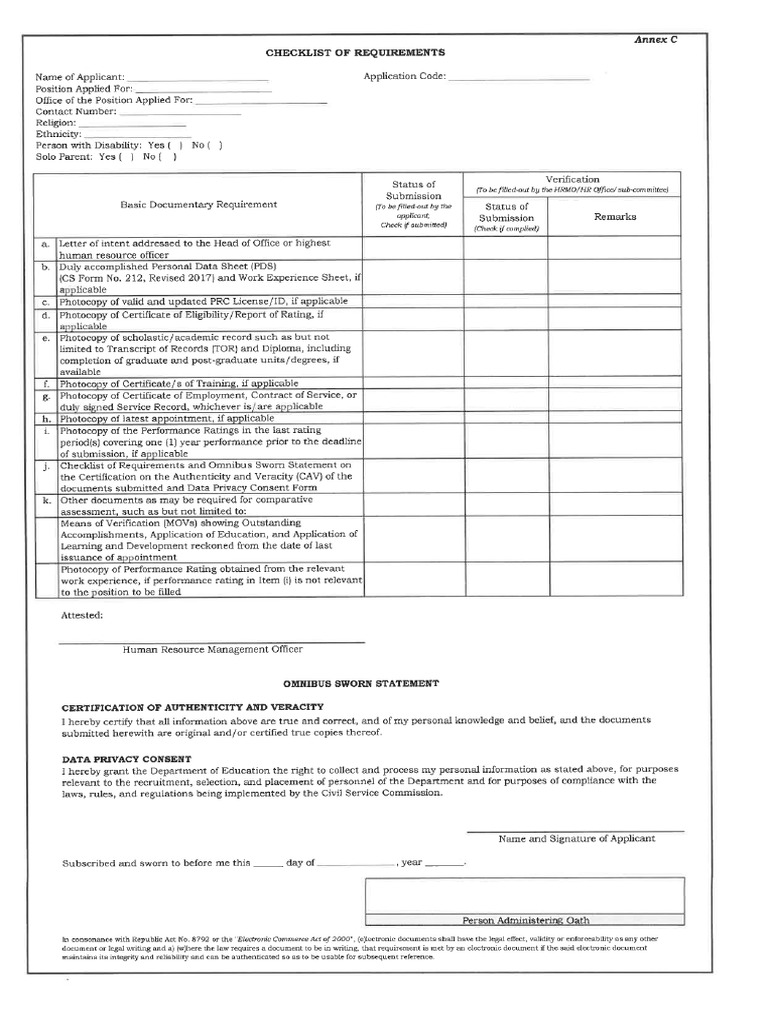 Annex C Checklist of Requirements | PDF