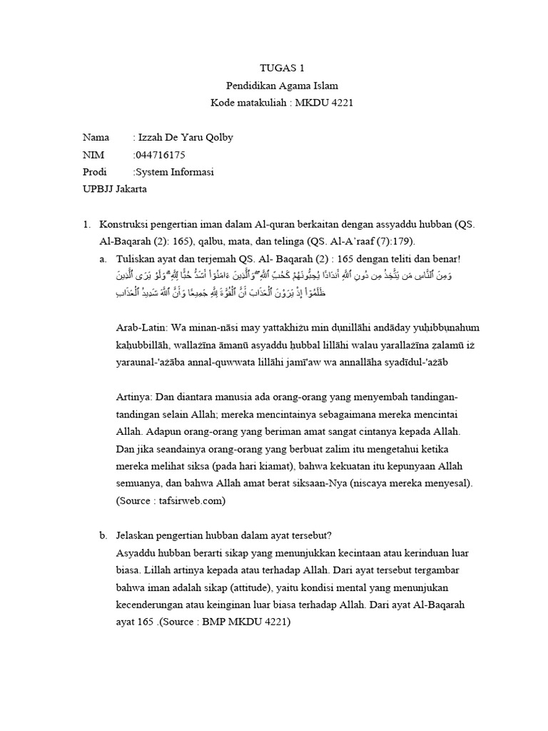 Tugas Sesi 1 Agama Islam Universitas Terbuka | PDF