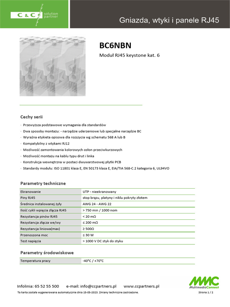 2.1. Moduły Keystone RJ45 - MMC - BC6NBN - Karta Katalogowa | PDF