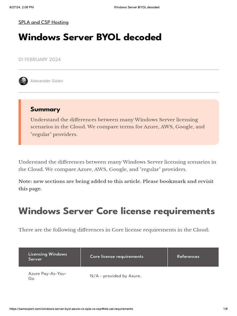 Windows Server BYOL Decoded | PDF