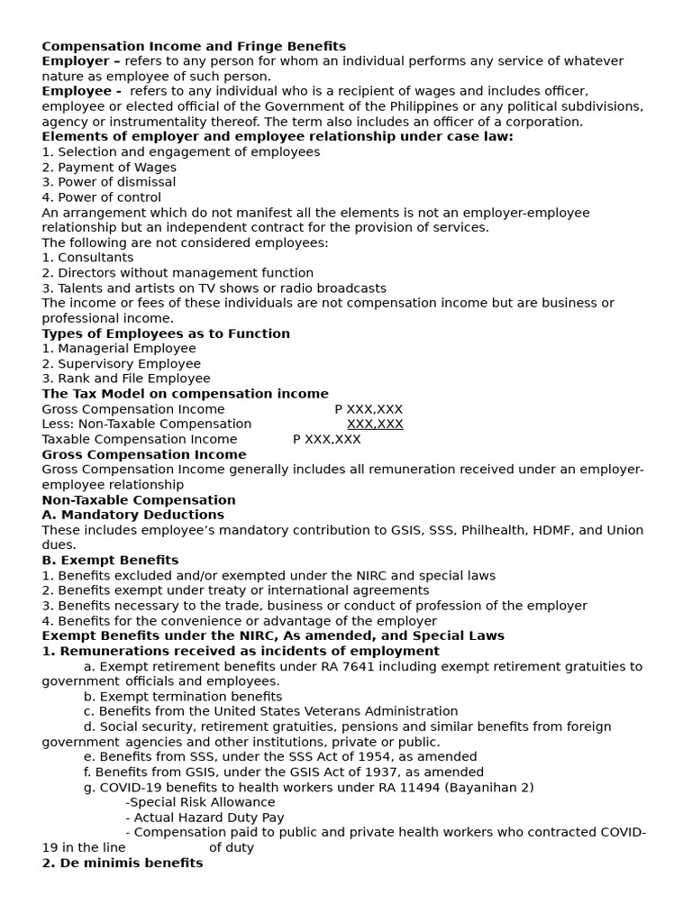 Compensation Income and Fringe Benefits | PDF