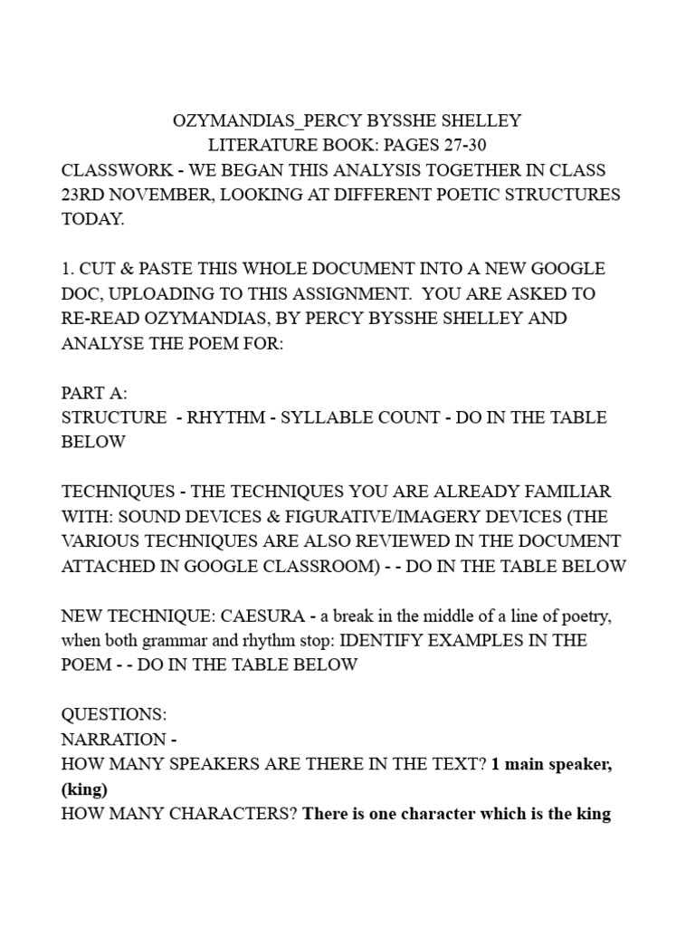 Ozymandias - Percy Bysshe Shelley | PDF