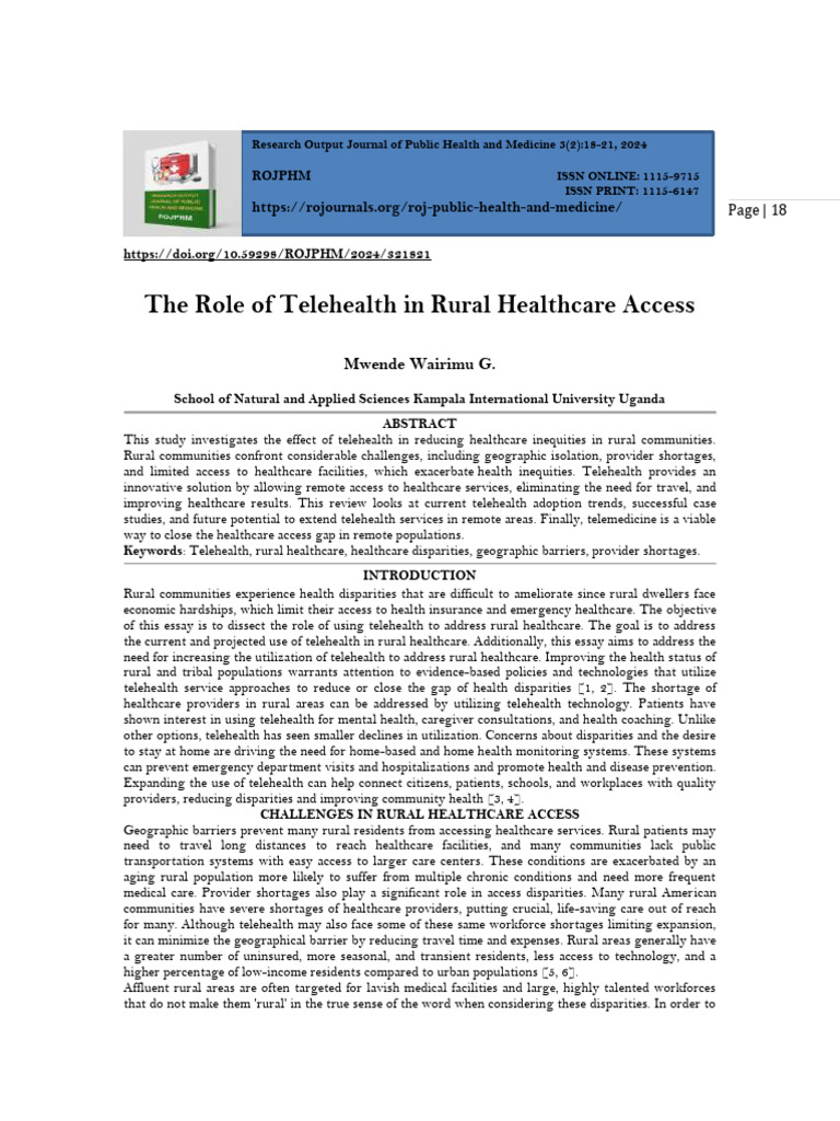 The Role of Telehealth in Rural Healthcare Access (WWW - Kiu.ac - Ug ...