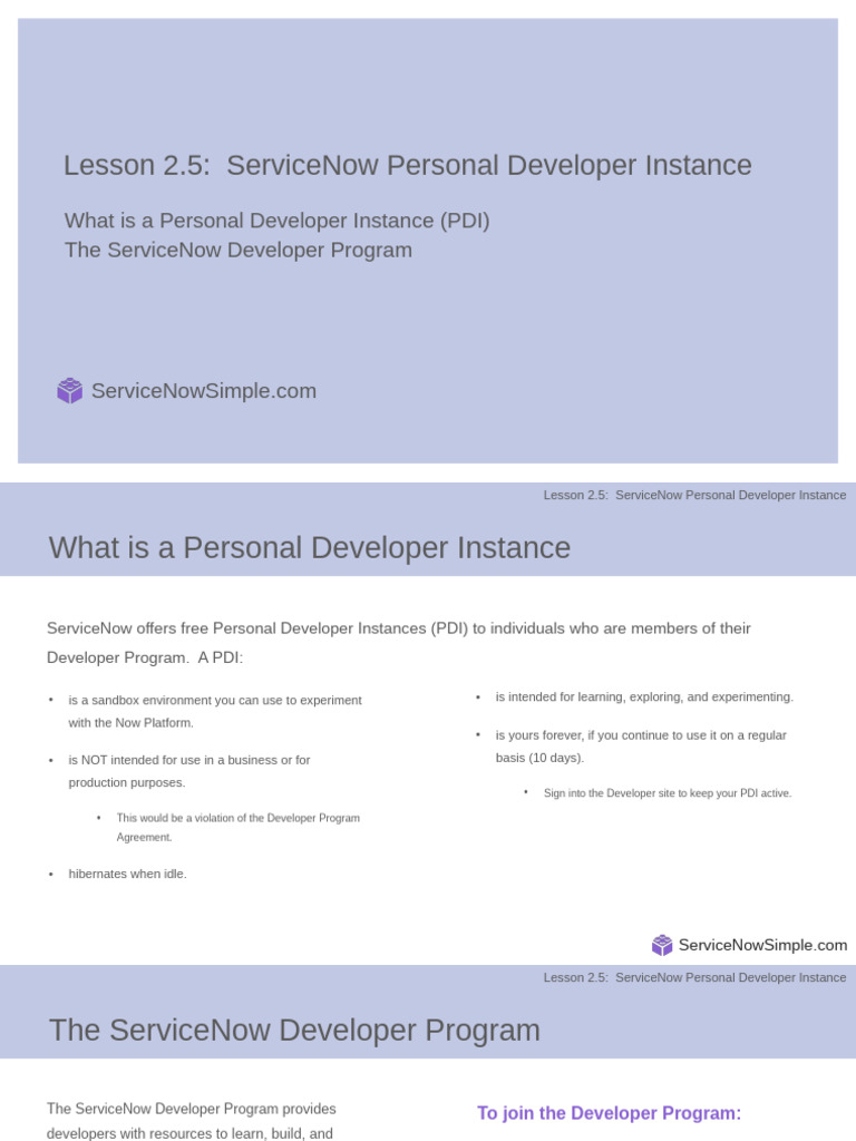 L2.5 ServiceNow Personal Developer Instance | PDF