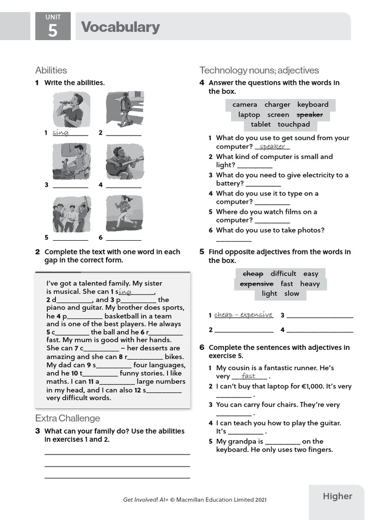 GI A1PLUS U5 Vocabulary Higher | PDF