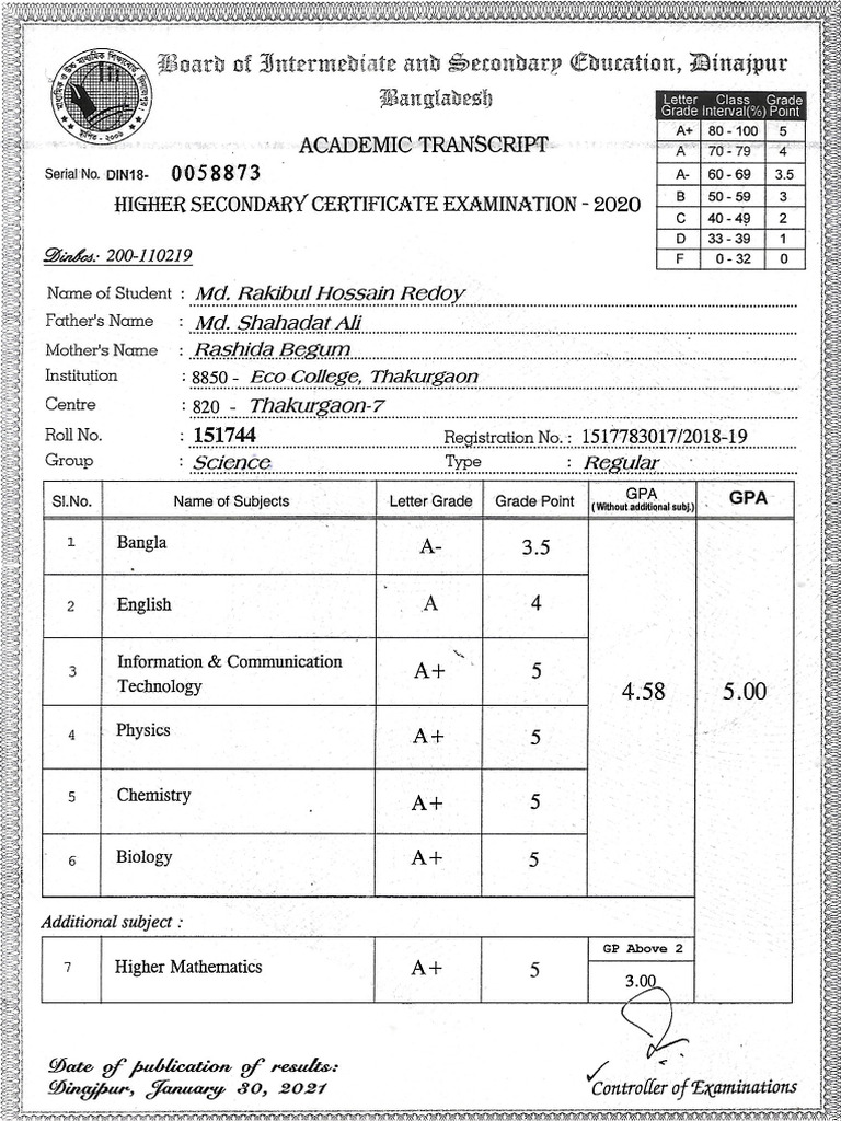 HSC Transcript | PDF