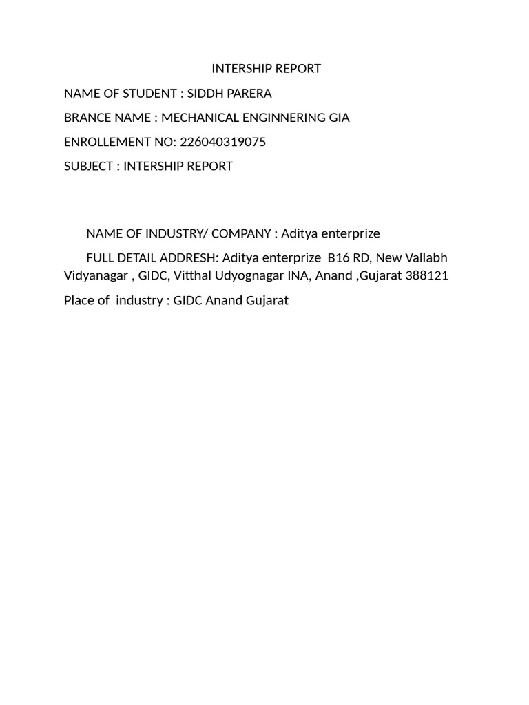 Intership Report Sem 5 Siddh | PDF