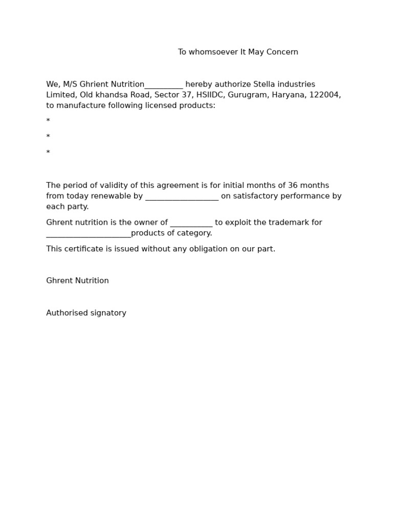 Authorisation Letter Draft | PDF