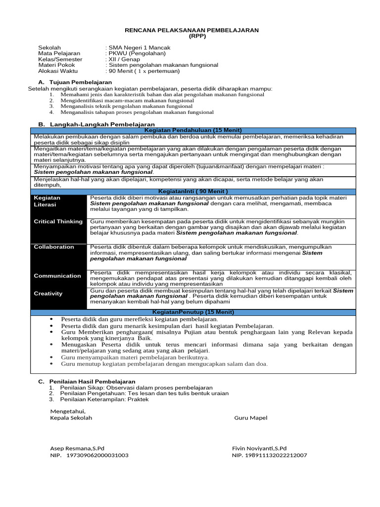 7 RPP 1 Lembar Pengolahan Kls XII Sem. 2 | PDF