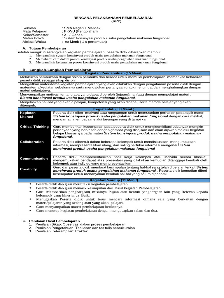 10 RPP 1 Lembar Pengolahan Kls XII Sem.2 | PDF